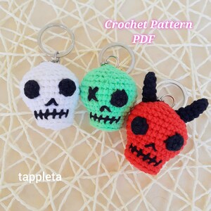 Skull Trio Crochet Pattern, Skull Keychain Zombie Skull Devil Skull ...