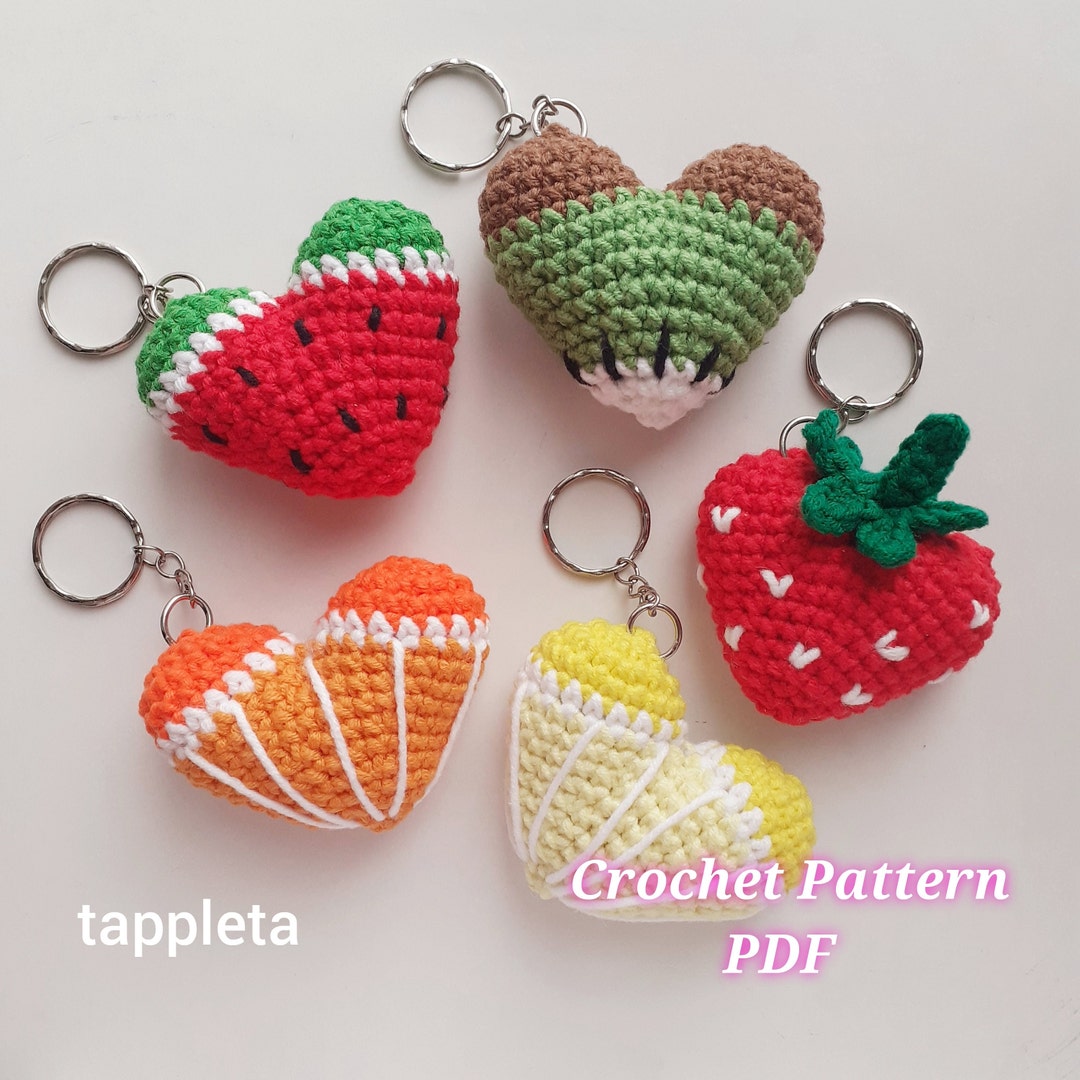 Fruit and Berry Hearts Keychains Crochet Pattern, Valentines Crochet 5 ...