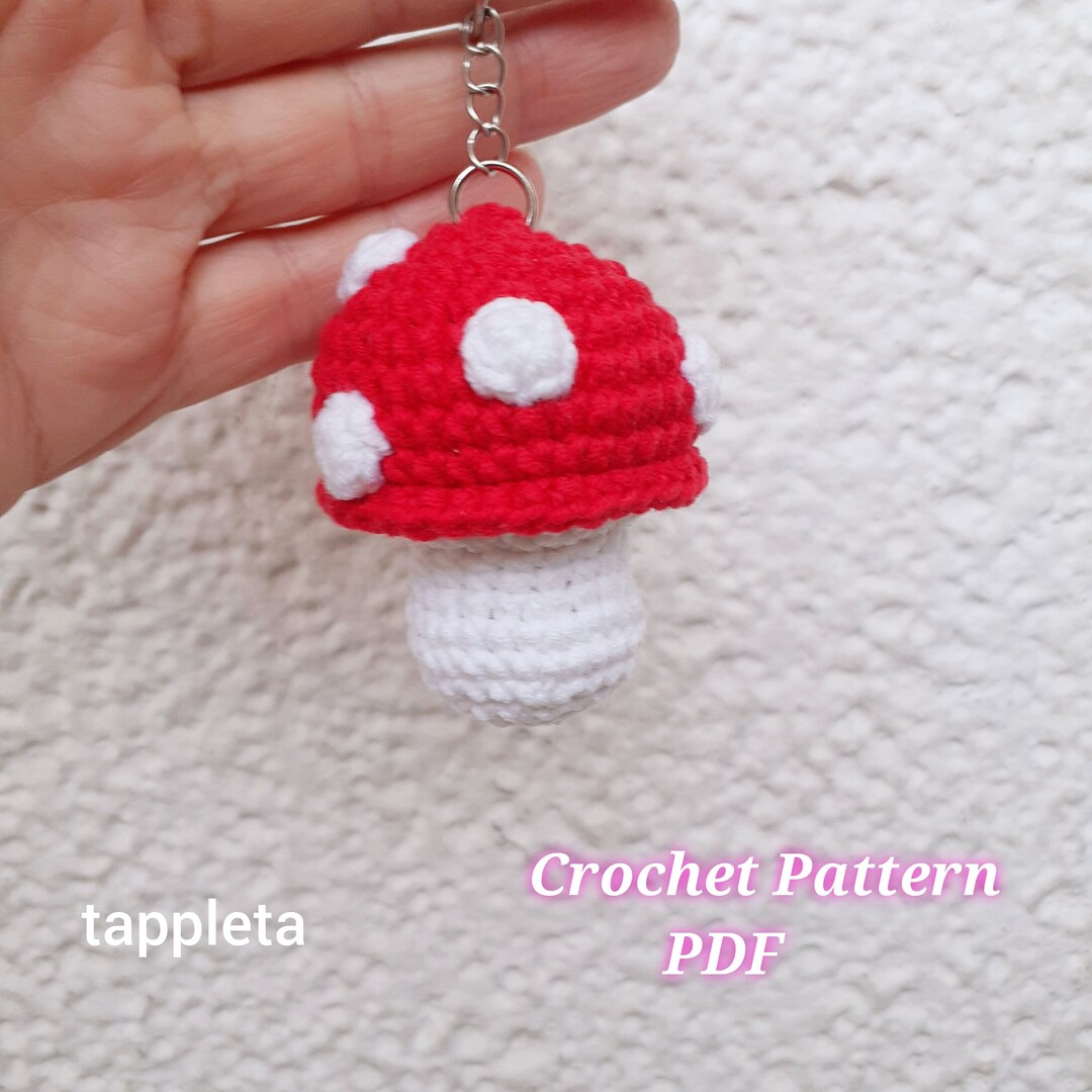 Mushroom Keychain Crochet Pattern, Fall Crochet Red Mushroom Keychain ...