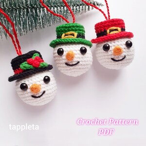 Snowman Baubles With Hats Crochet Pattern, Amigurumi Snowman Ornament ...