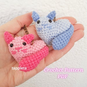 Crochet Heart Cat Keychain Pattern, Small Cat Keychain, Valentines Cat ...