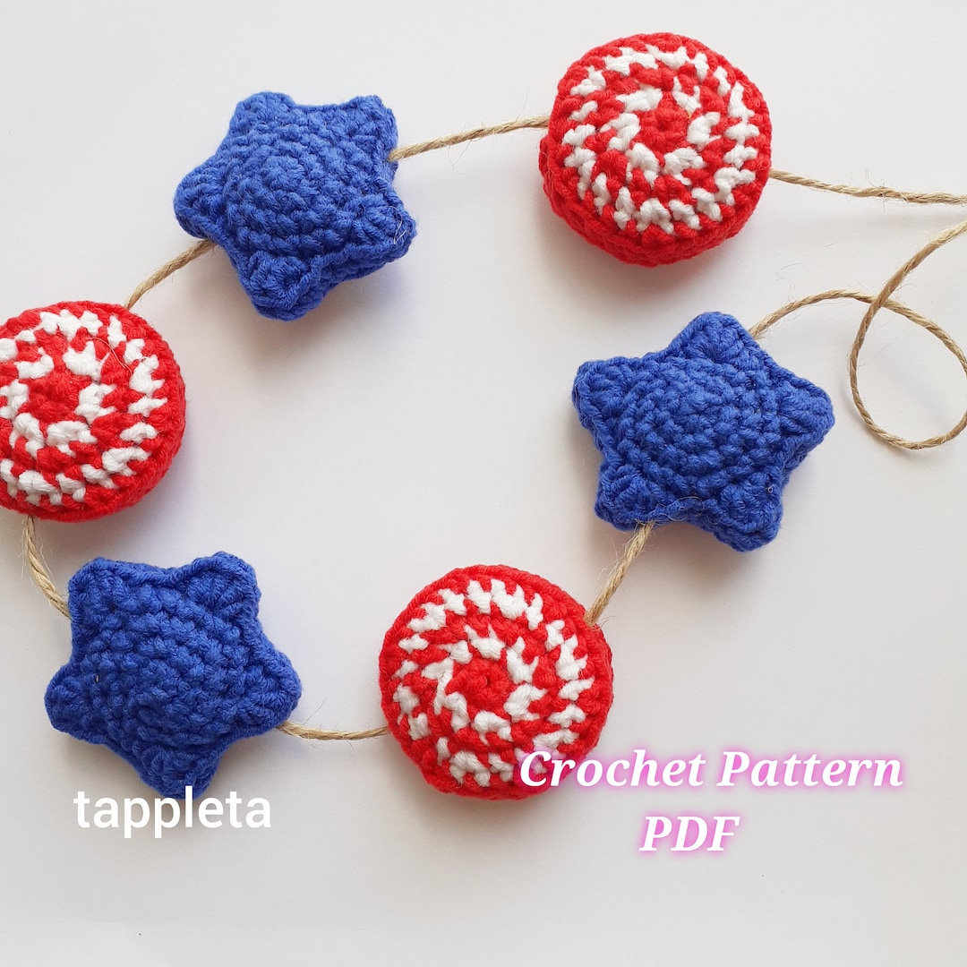 4th of July Garland Crochet Pattern, Blue Stars and White Red USA Flag ...