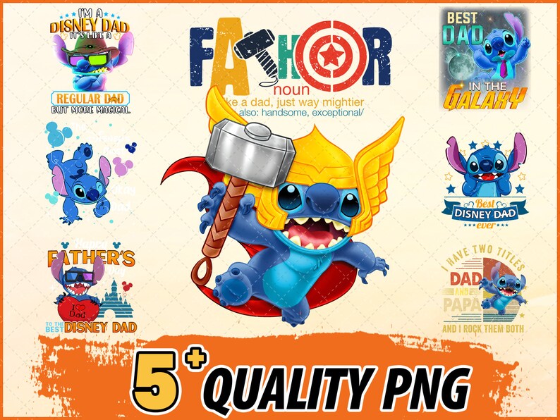 5 Stitch Father's Day Png Bundle, Best Dad Ever Png Bundle, Cartoon ...