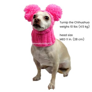 PINK Dog Hat SMALL Balaclava Dog Pom Pom Winter Snood Hood, Pompom Hat ...