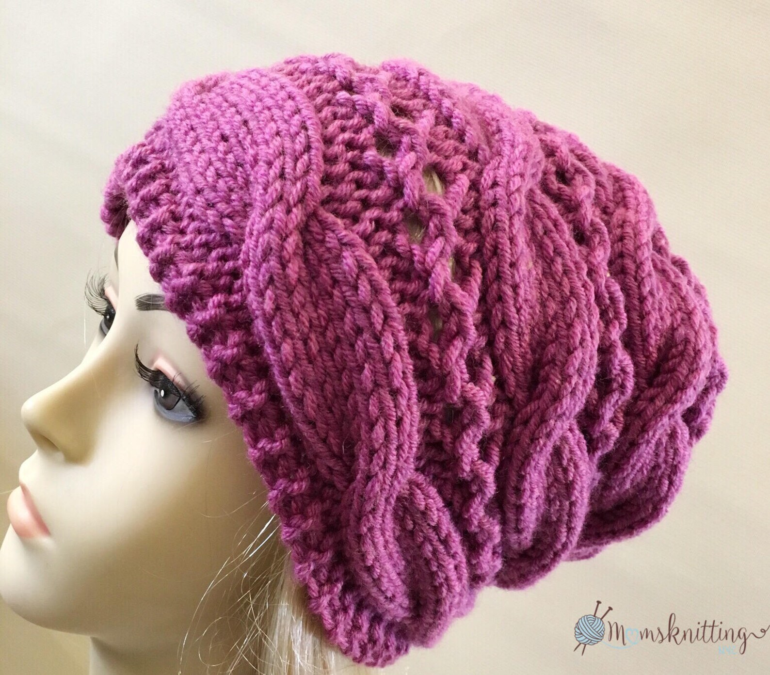 Braided Cable Hipster Beanie KNIT PATTERN, Unisex Hat Teen Adult Size ...