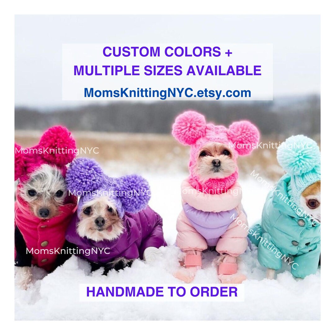 SMALL Dog Hat Balaclava Pom Pom Winter Snood Hood, Chihuahua Beanie ...