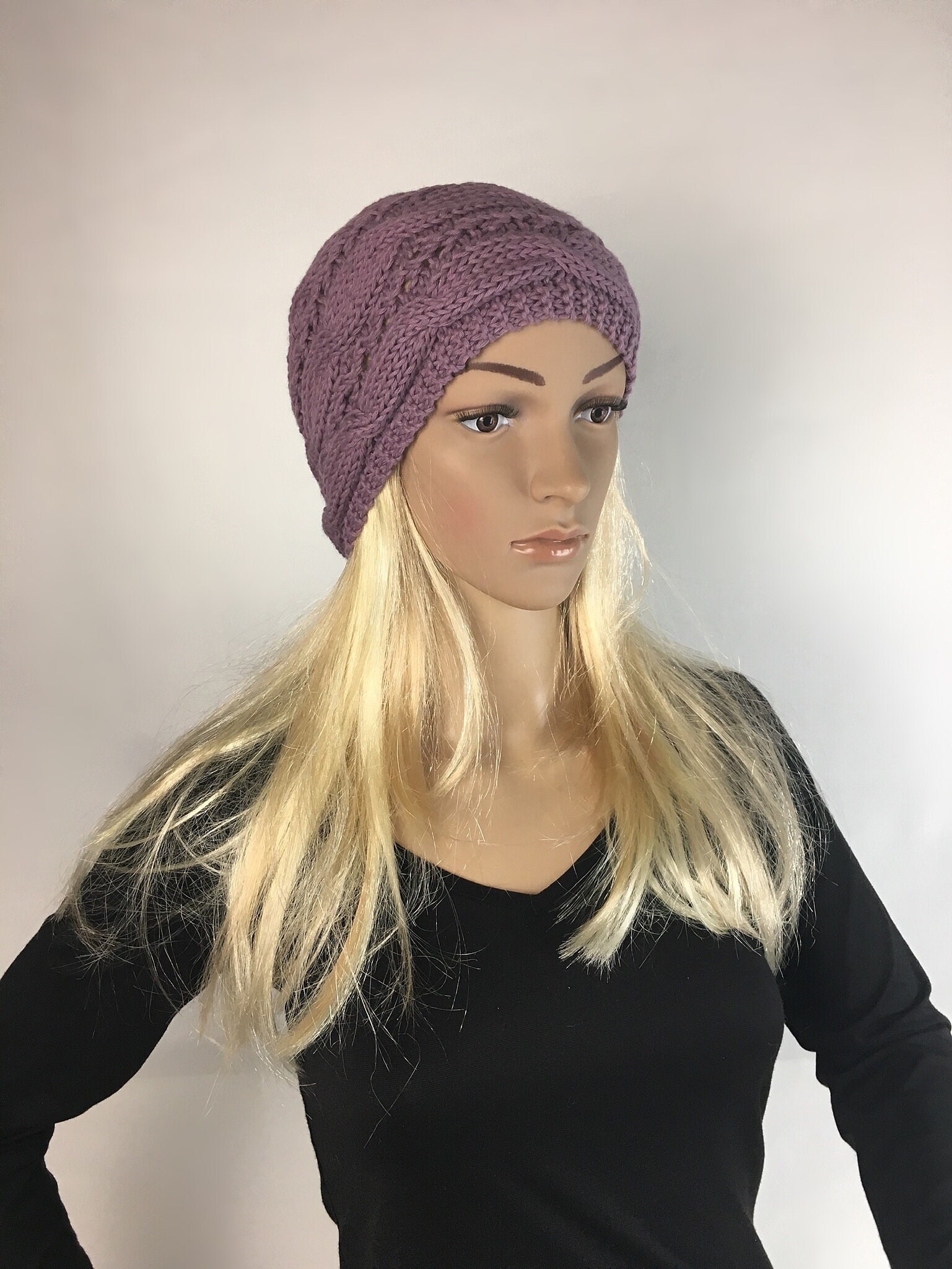 Braided Cable Hipster Beanie KNIT PATTERN, Unisex Hat Teen Adult Size ...