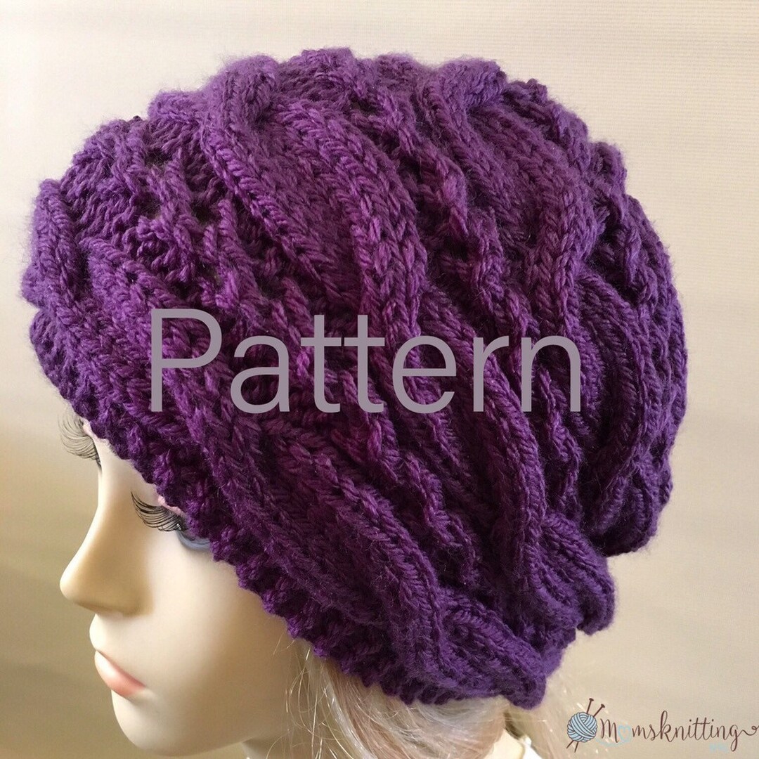 Braided Cable Hipster Beanie KNIT PATTERN, Unisex Hat Teen Adult Size ...