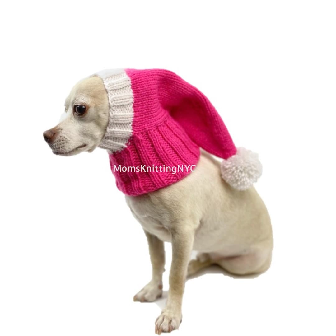 PINK Dog Stocking Hat, Balaclava Knit Pink Dog Hat, Christmas Dog Hat ...