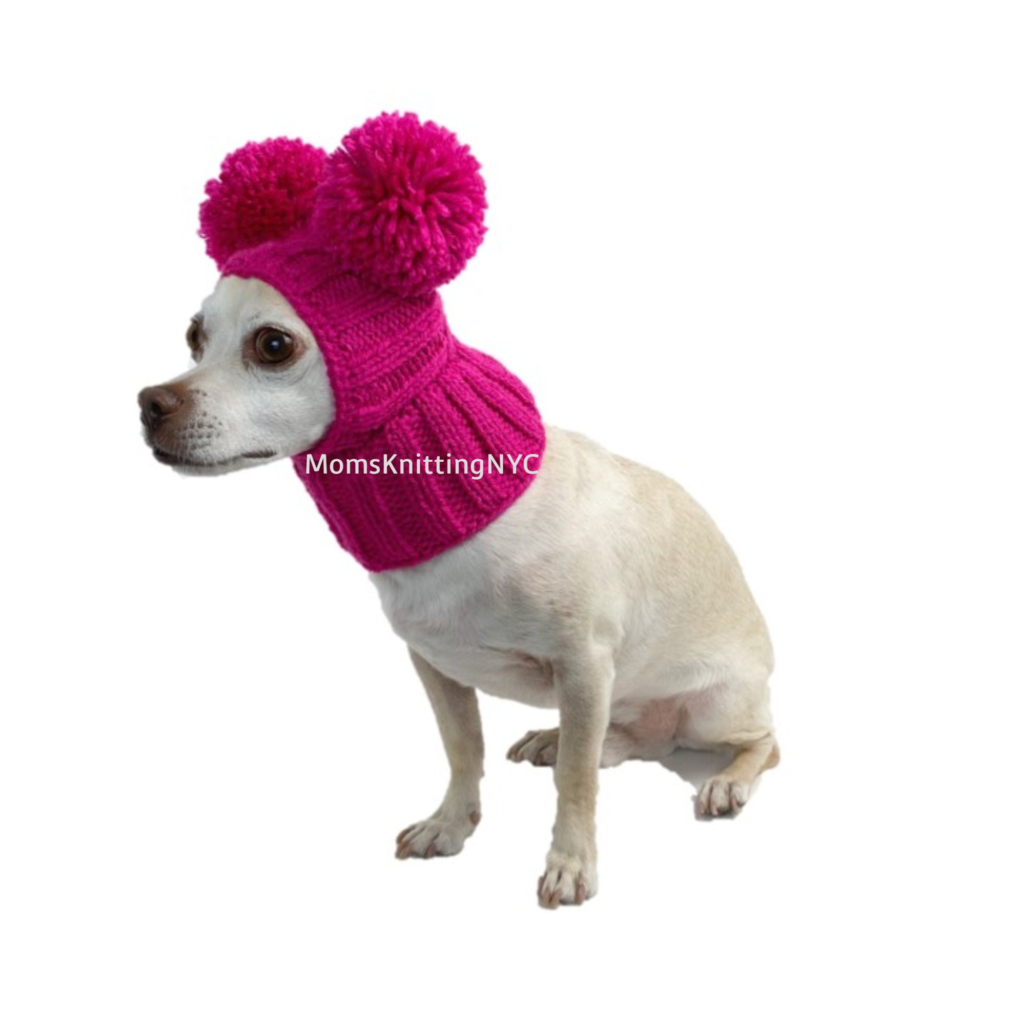 PINK SMALL Dog Balaclava Hat Pom Pom Winter Hat Snood Hood - Etsy