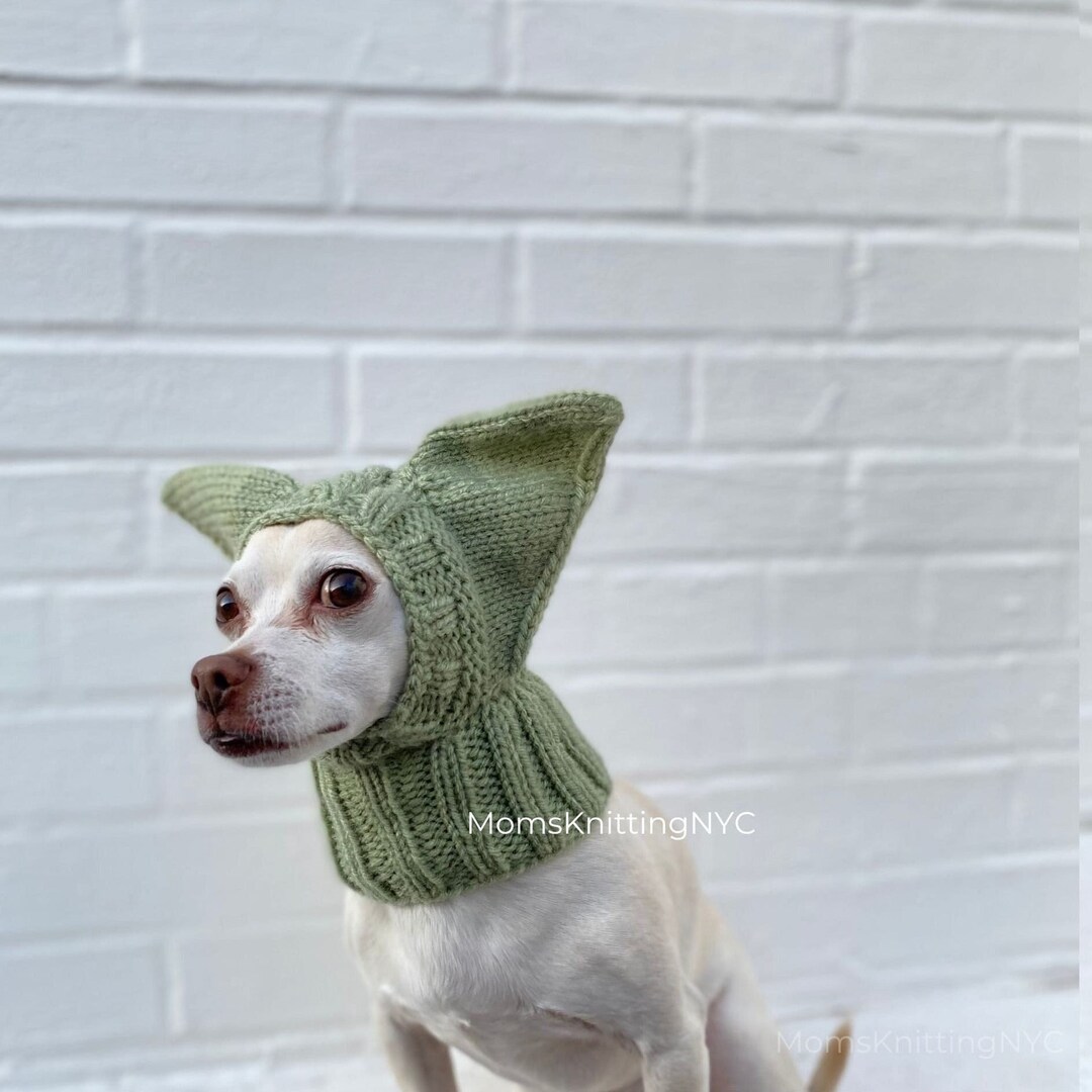 GREEN Bat Ears SMALL Dog Hat Winter Snood Hood, Alien Dog Balaclava ...