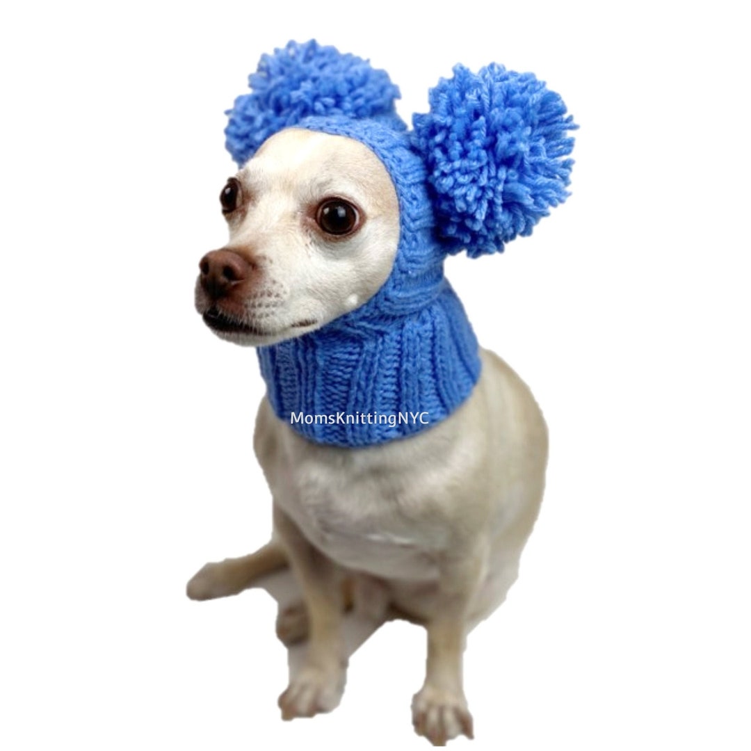 BLUE Dog Double Pom Pom Hat BLUE Dog Balaclava Hat SMALL Dog - Etsy