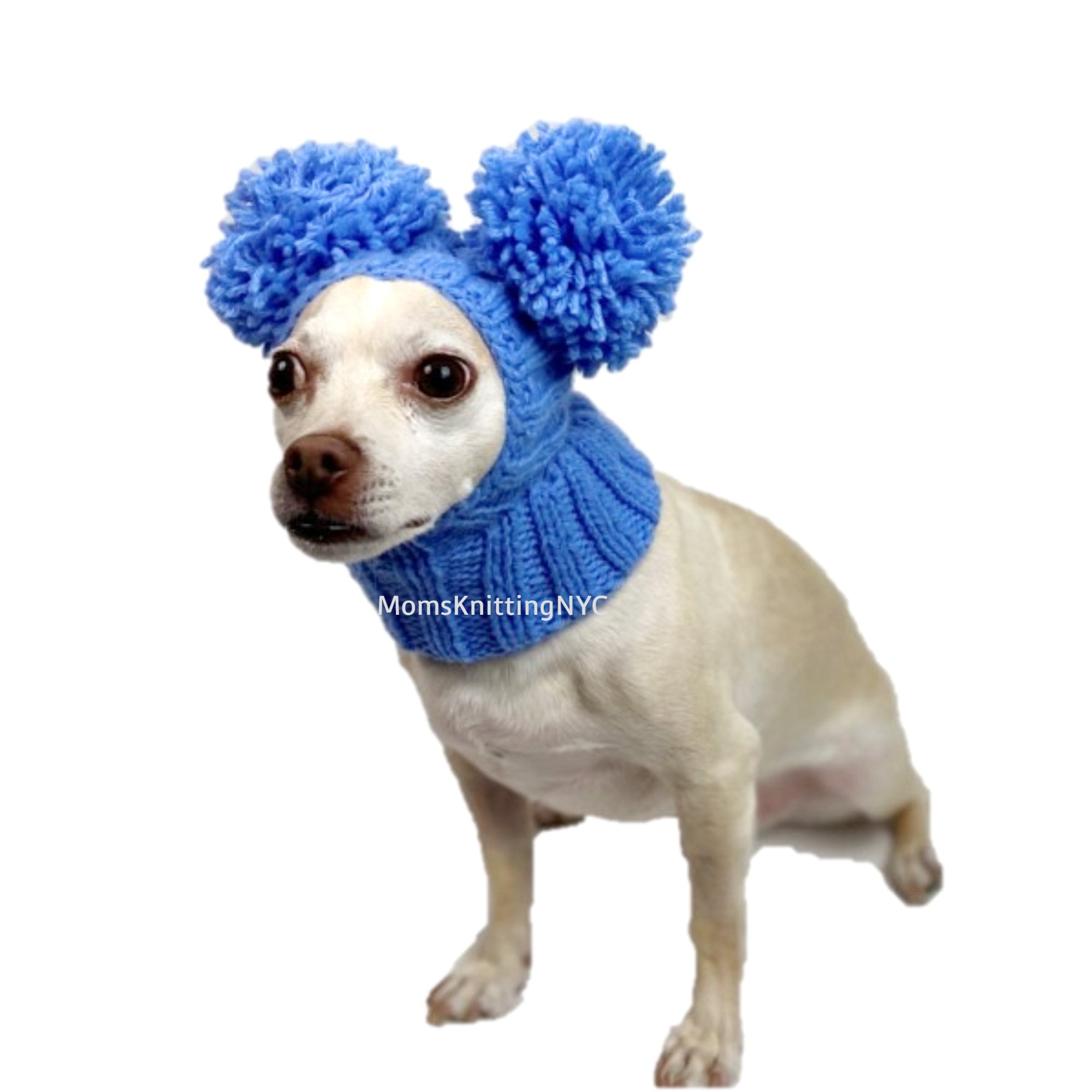 BLUE Dog Double Pom Pom Hat BLUE Dog Balaclava Hat SMALL Dog - Etsy