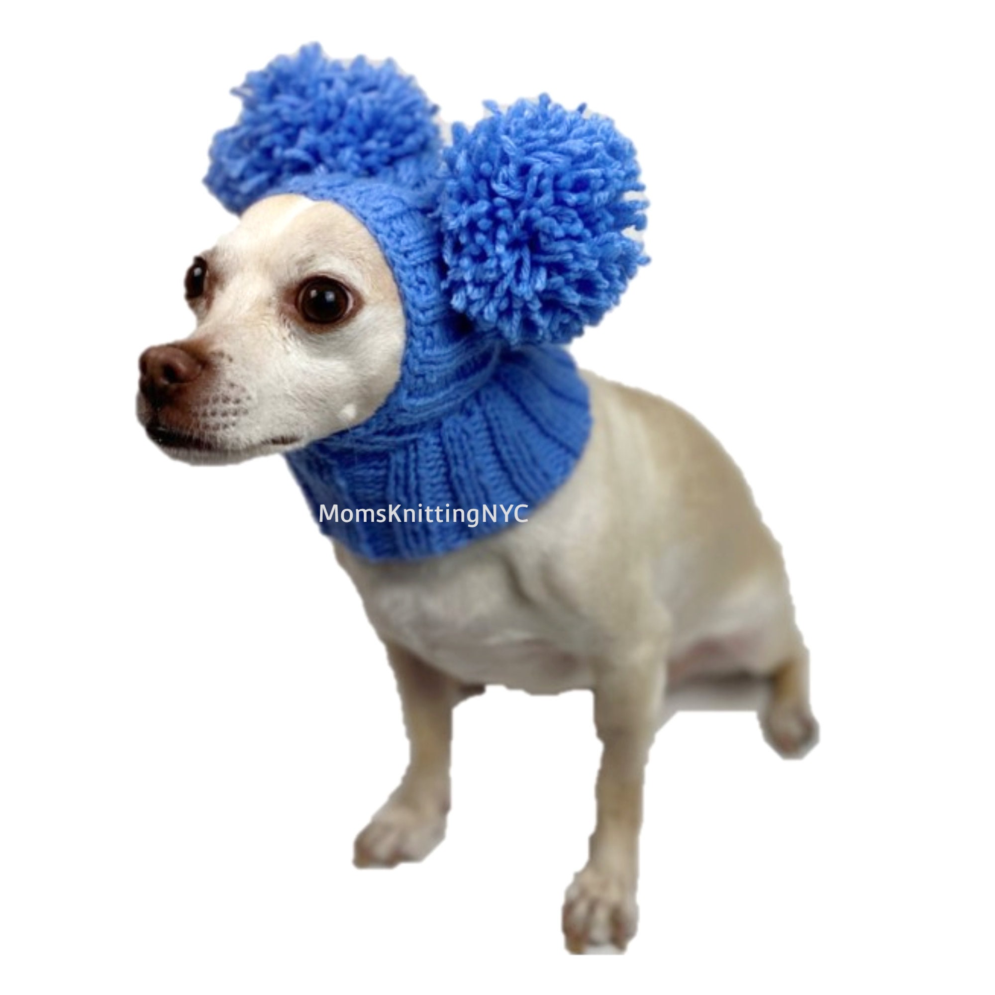 BLUE Dog Double Pom Pom Hat BLUE Dog Balaclava Hat SMALL Dog - Etsy