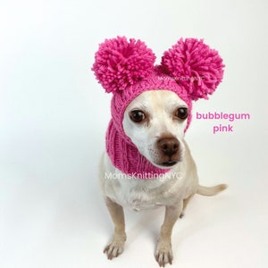 PINK Dog Hat SMALL Balaclava Dog Pom Pom Winter Snood Hood, Pompom Hat ...