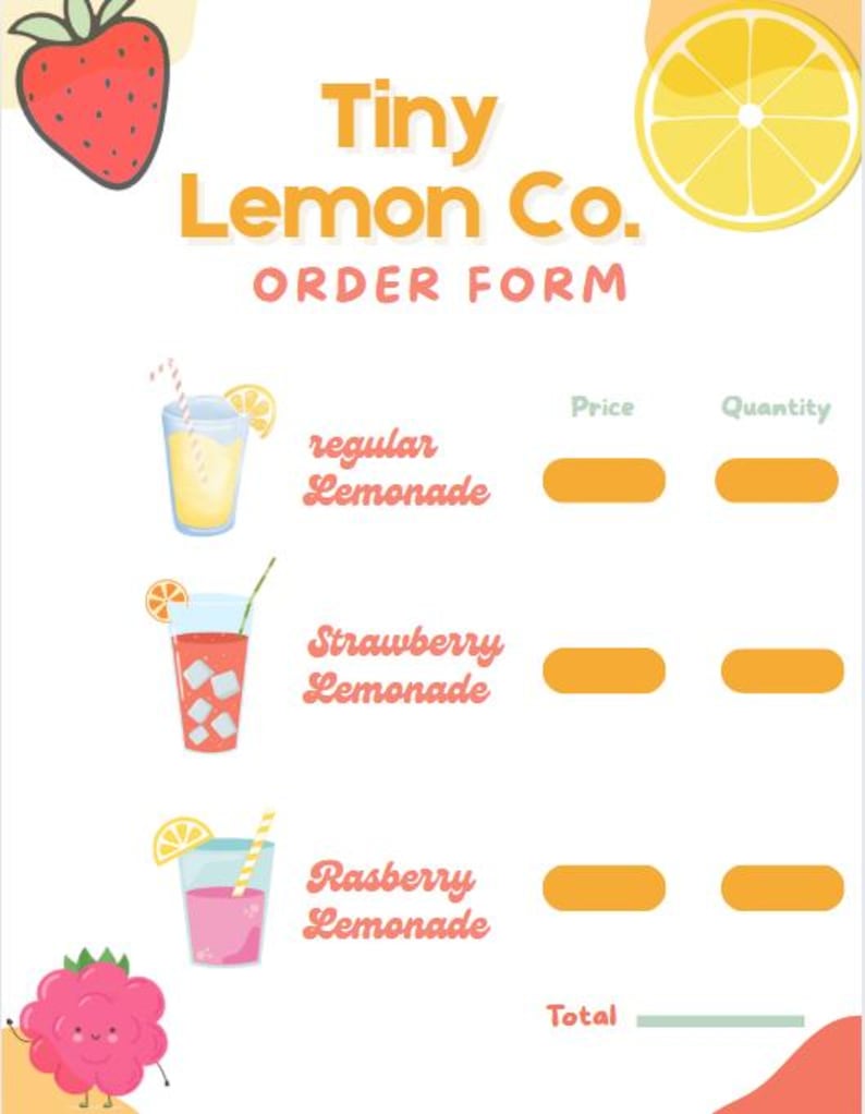 Kids Lemonade Stand Printable Pack, Drink Menu & Order, Form Fun ...