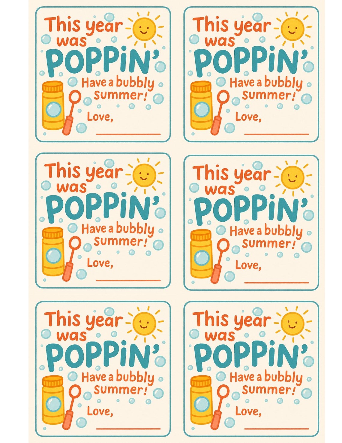 Bubbles Class Gift Printable Bundle | End of Year Tags + Teacher Thank ...