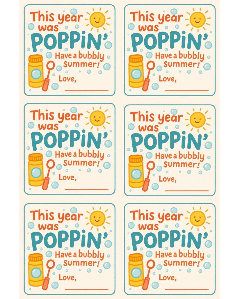 Bubbles Class Gift Printable Bundle | End of Year Tags + Teacher Thank ...