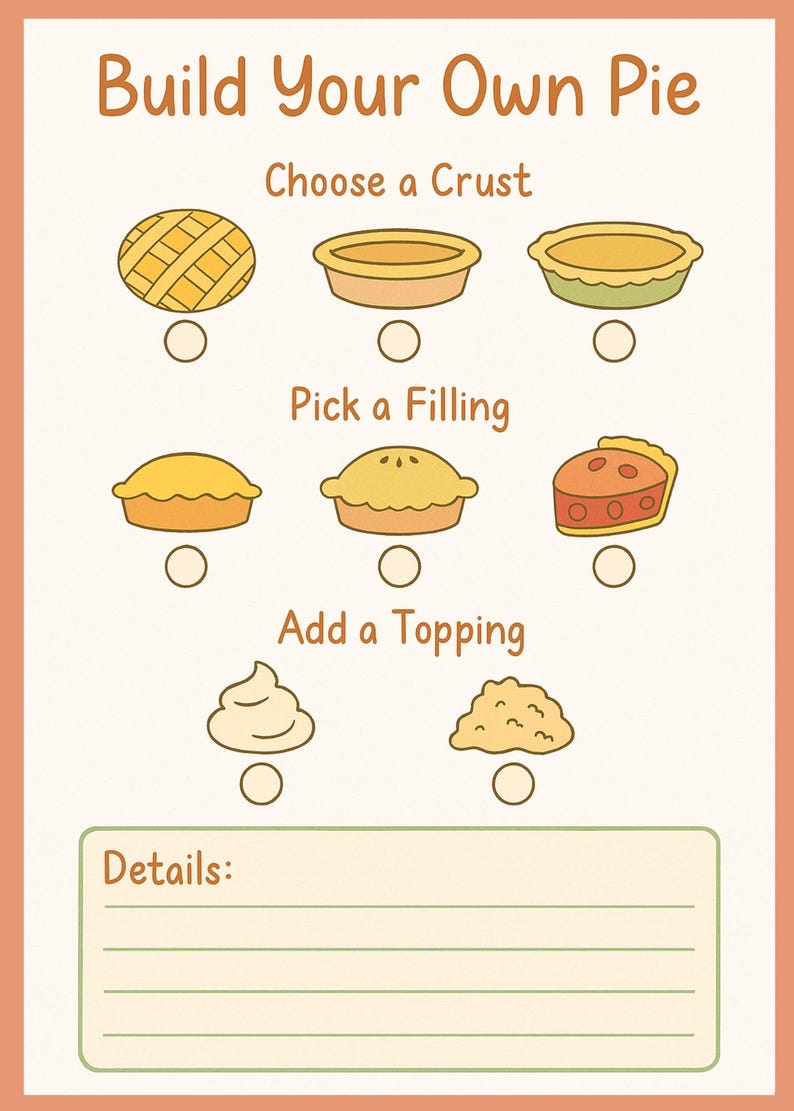 Pretend Play Pie Shop Printable Set | Kids Play Bakery Menu, Order Form ...