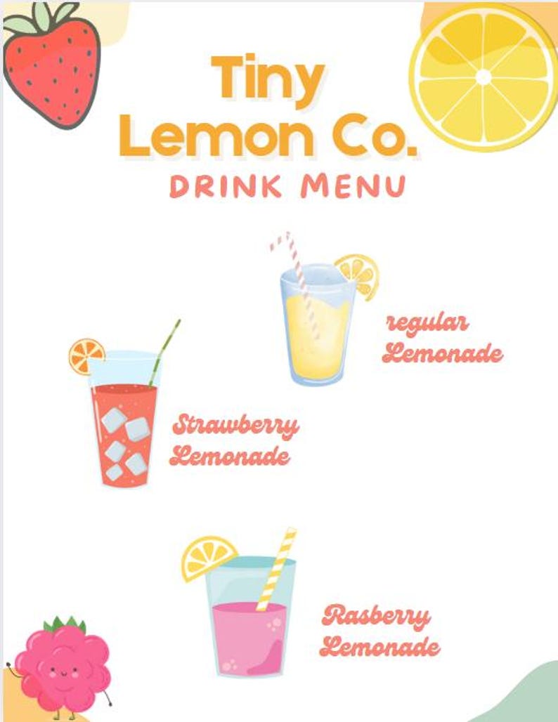 Kids Lemonade Stand Printable Pack, Drink Menu & Order, Form Fun ...