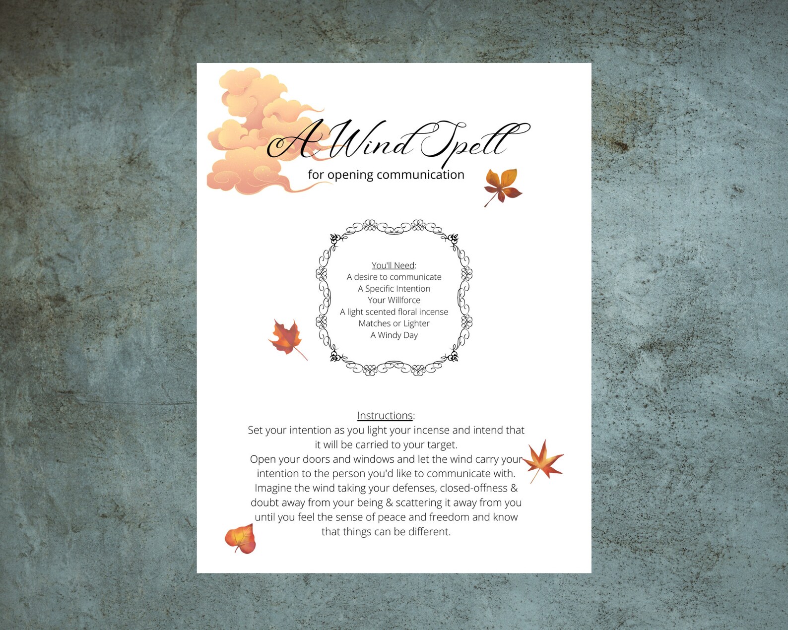 Wind Spell, Road Opener, Elemental Spell, Communication Spell ...