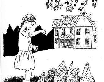 Items similar to PRINT - Girl with Chickens on Etsy