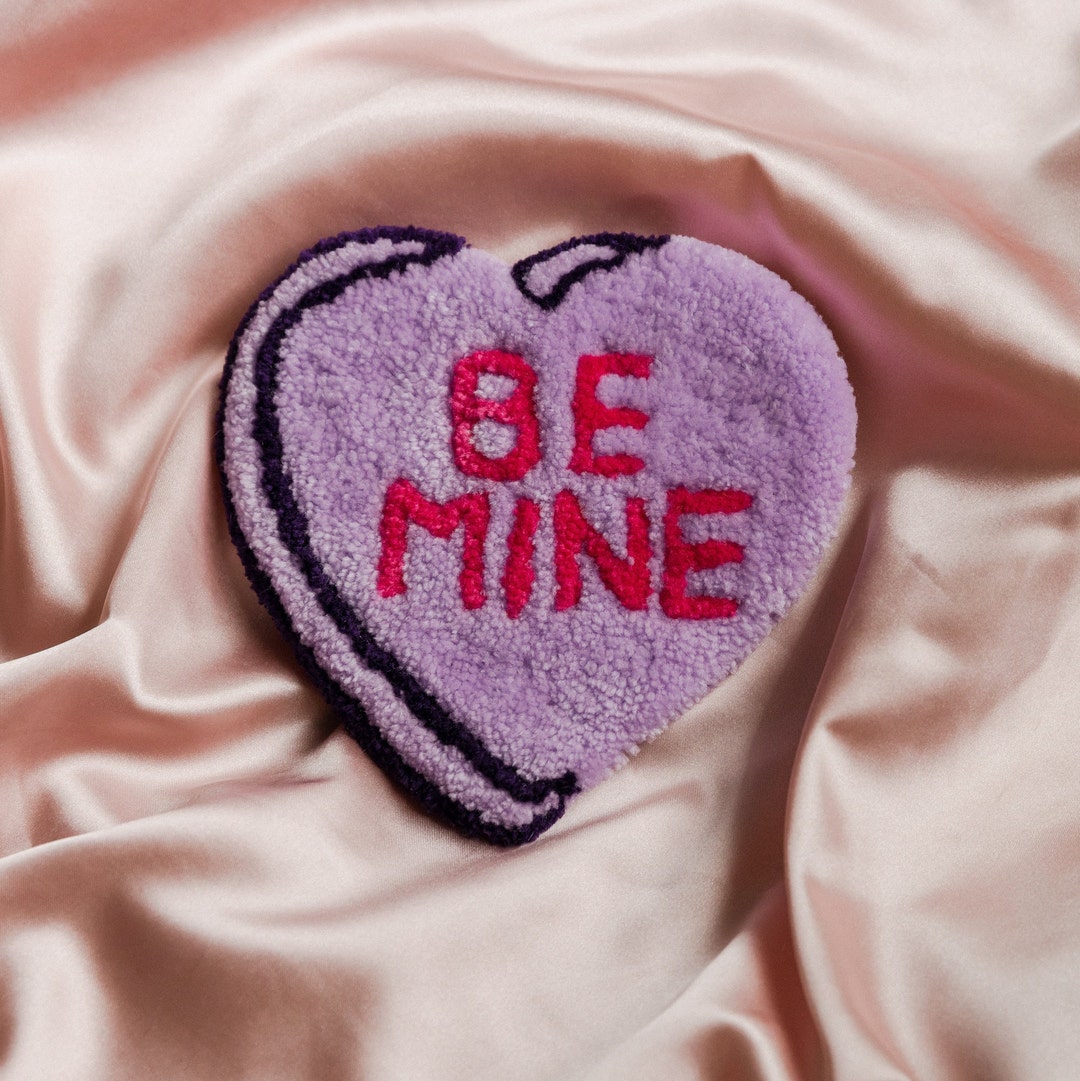 Hand-tufted Conversation Heart Wall Art BE MINE Purple - Etsy