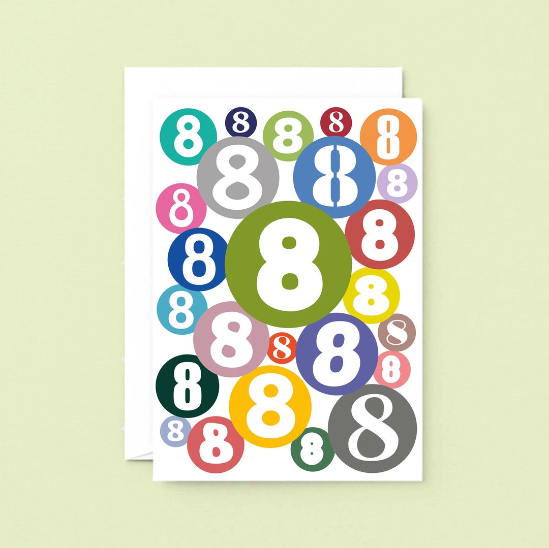 Age 8 Birthday Card | Happy 8th Birthday Card | Colourful Birthday Card ...