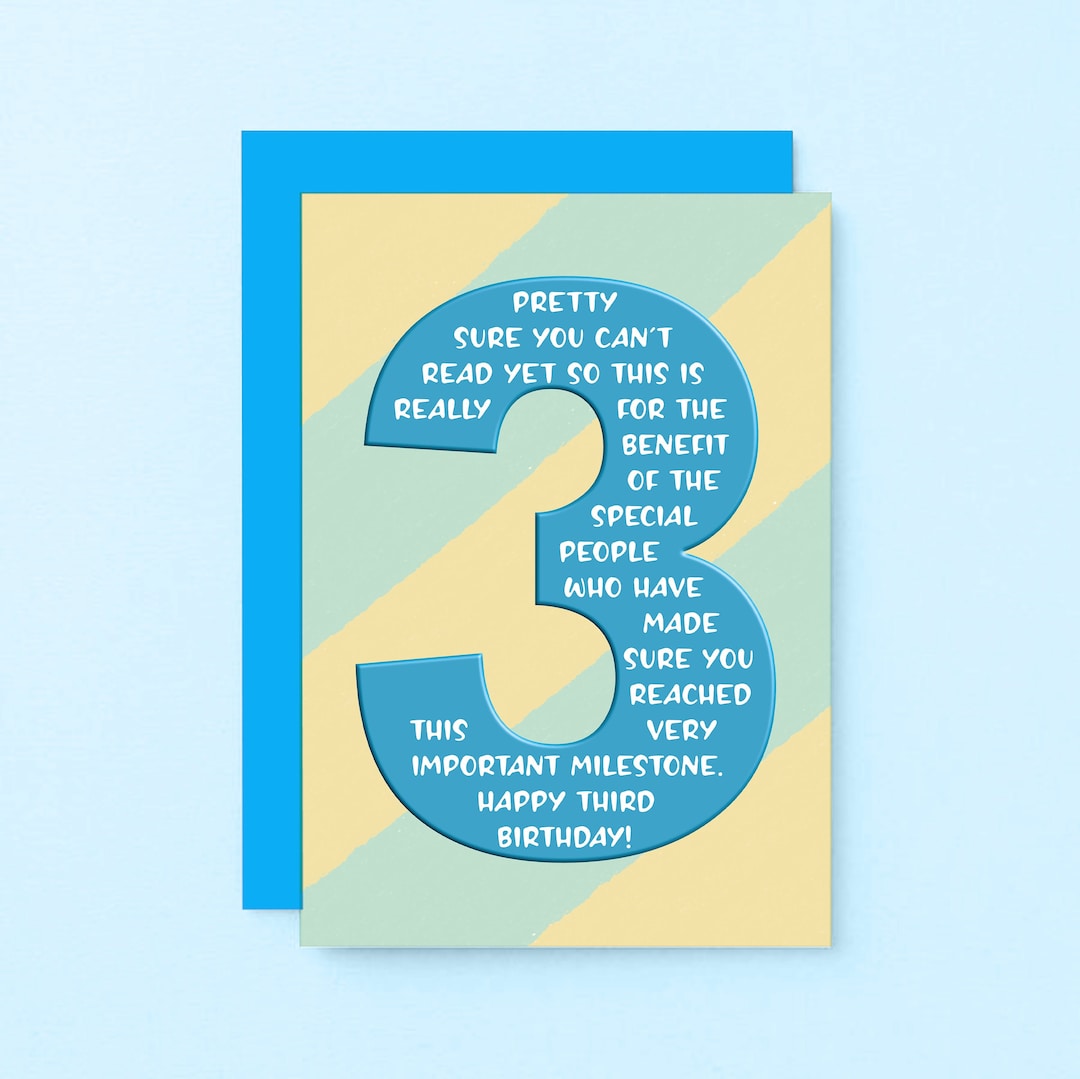Funny 3rd Birthday Card | Age 3 Birthday Card | Three Years Old ...
