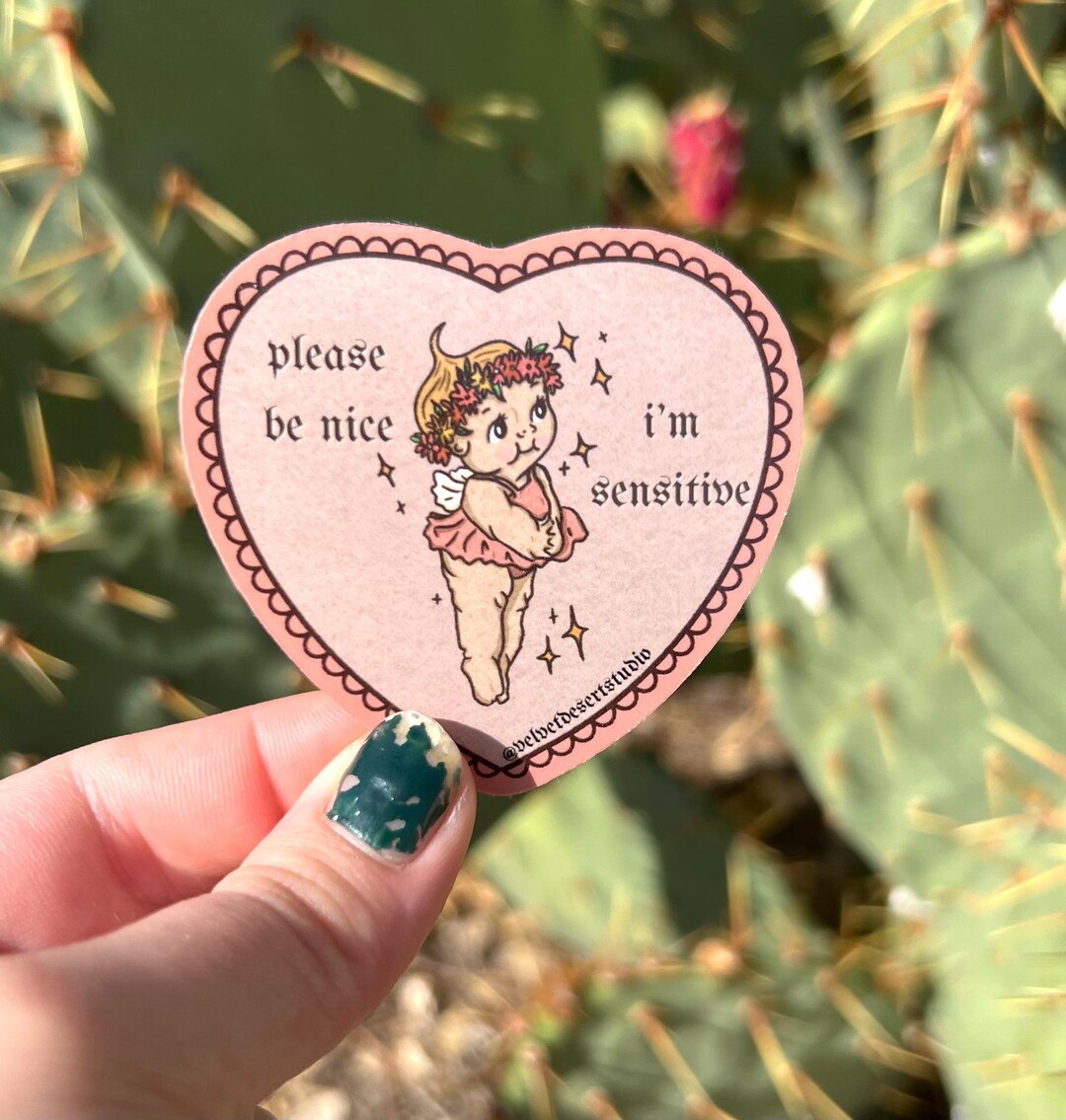 Please Be Nice I'm Sensitive Cherub Vinyl Sticker, Cute Vinyl Sticker ...