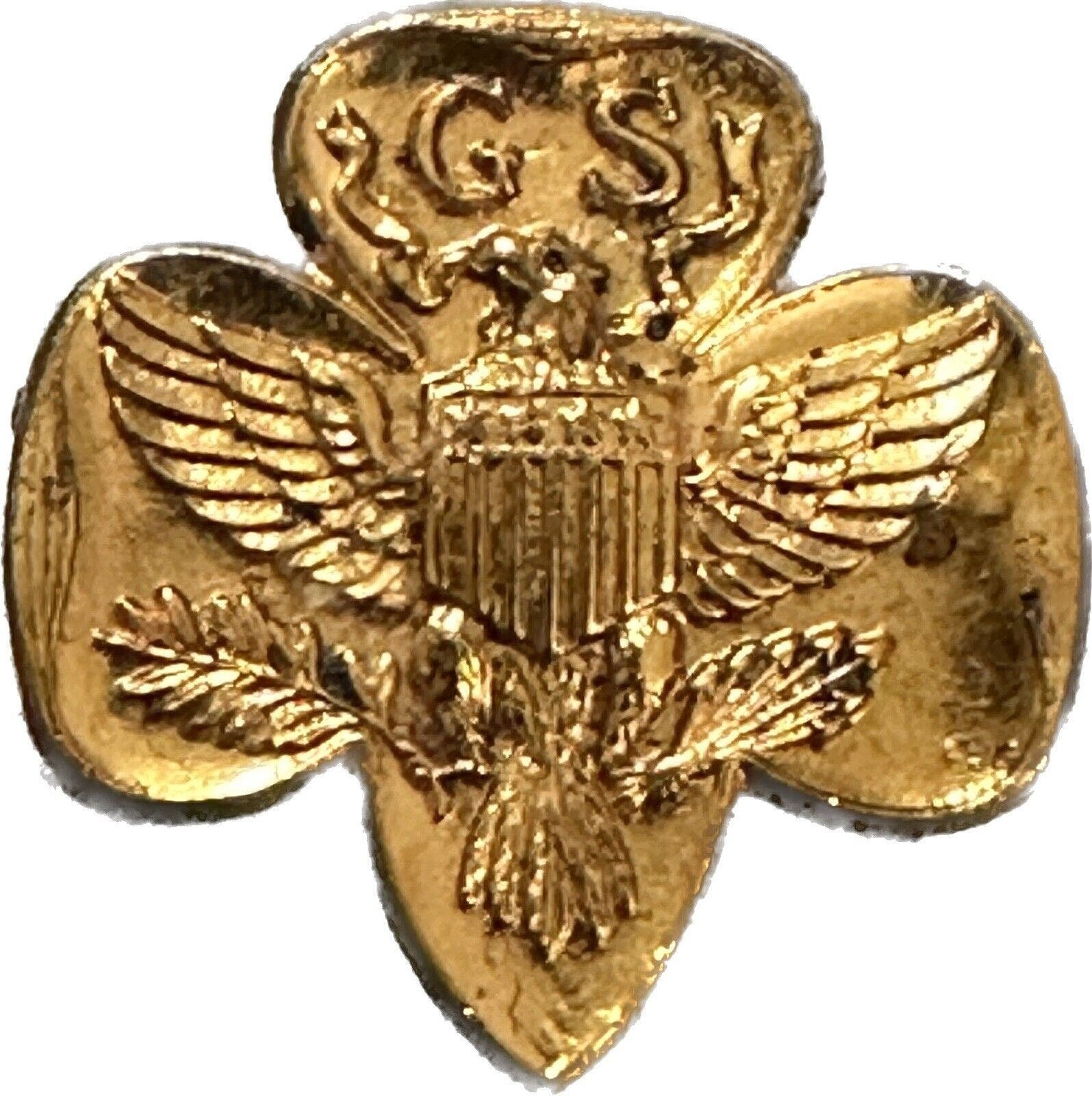Vintage Girl Scout Trefoil Lapel Pin Gold Eagle Four Stars Brownies ...