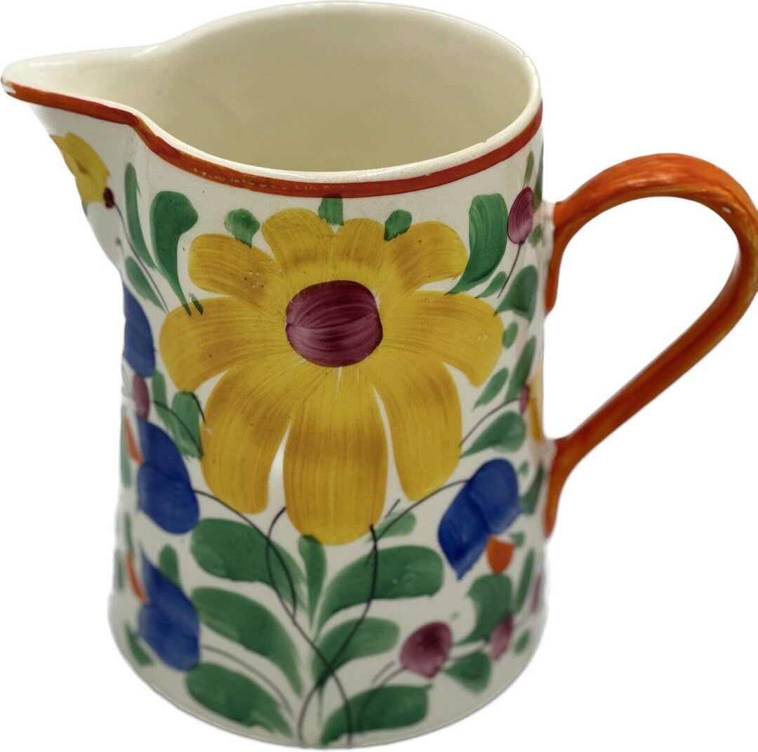 Vintage Hand Painted Floral Pitcher Art Deco POTTERY CZECHOSLOVAKIA ...
