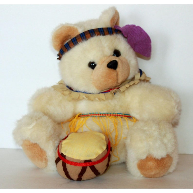 Vtg Kellytoy Indian Girl Teddy Bear Plush Stuffed Animal 9" Native ...