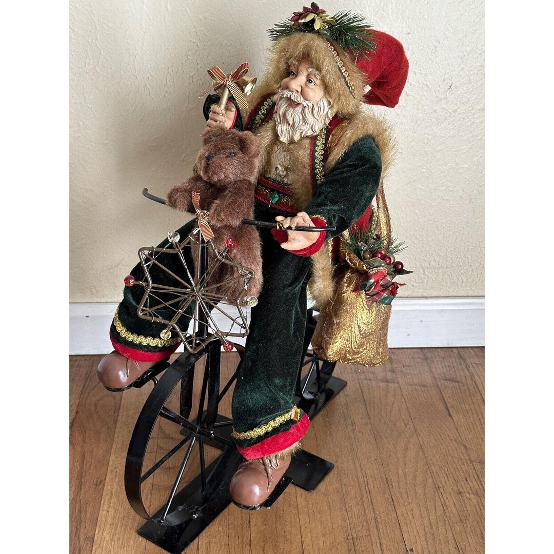 Vtg Old World Santa Claus Riding Bicycle Bike Lg 21" Christmas Decor ...