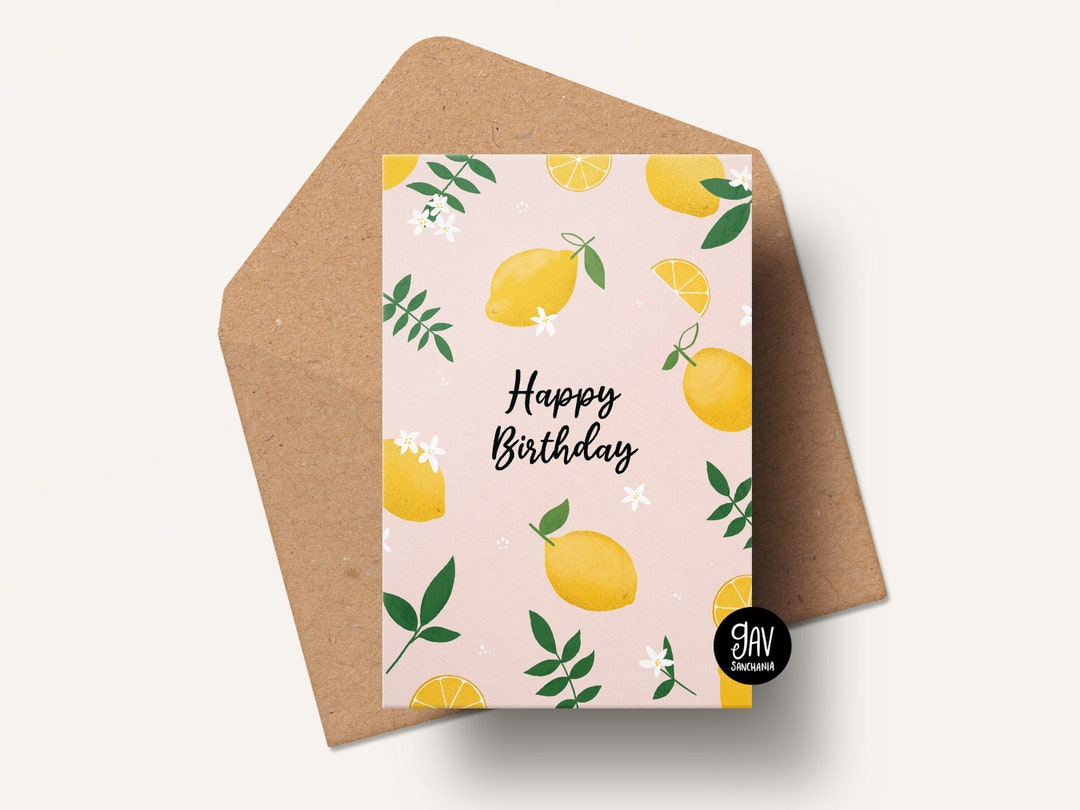 Happy Birthday Lemon Fruit Blank Birthday Card - Etsy