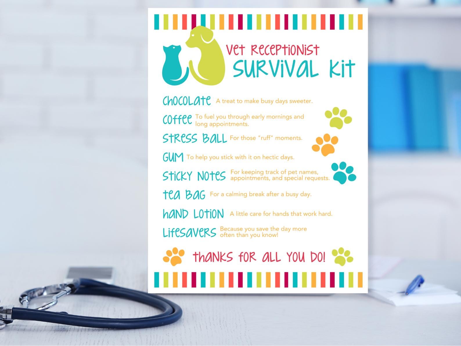 Veterinary Office Receptionist Survival Kit Printable Download, 8.5x11 ...