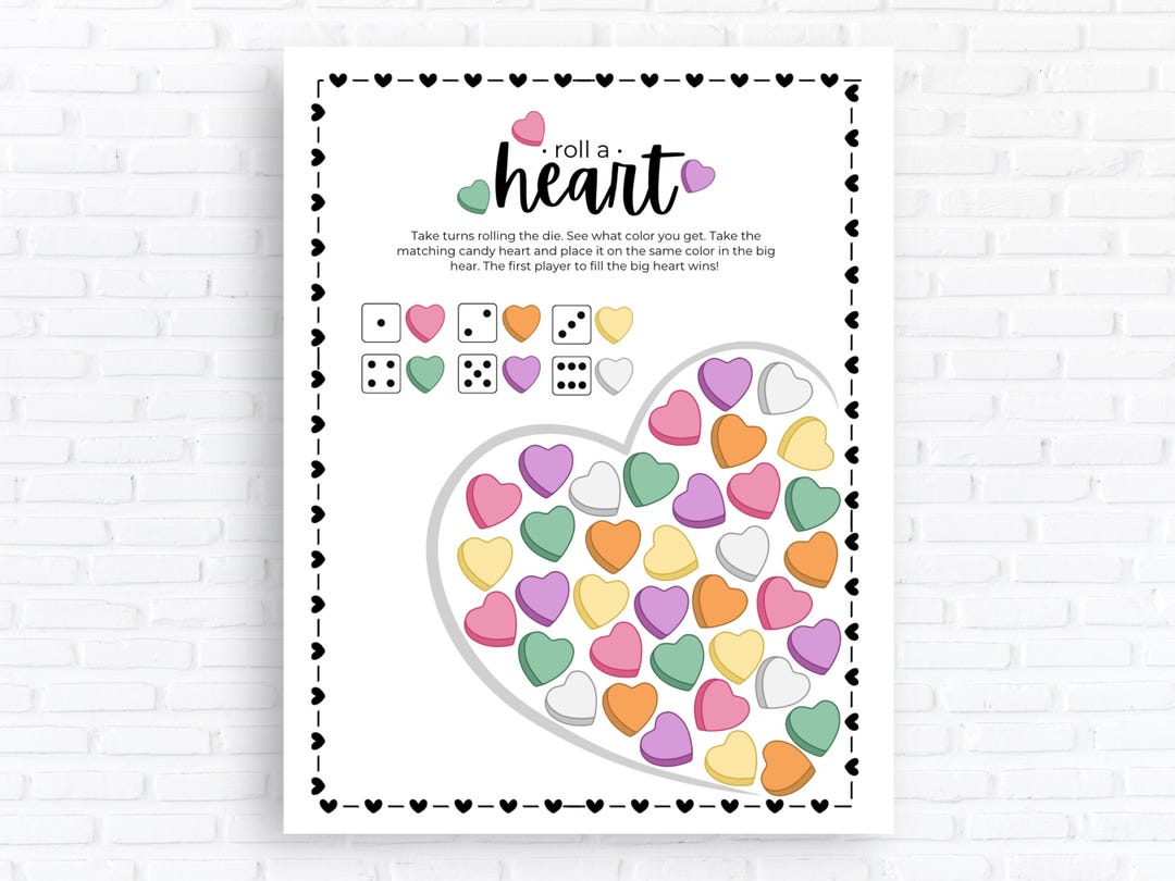 Roll a Heart Candy Dice Valentine Game, Kids Class Party Game Activity ...