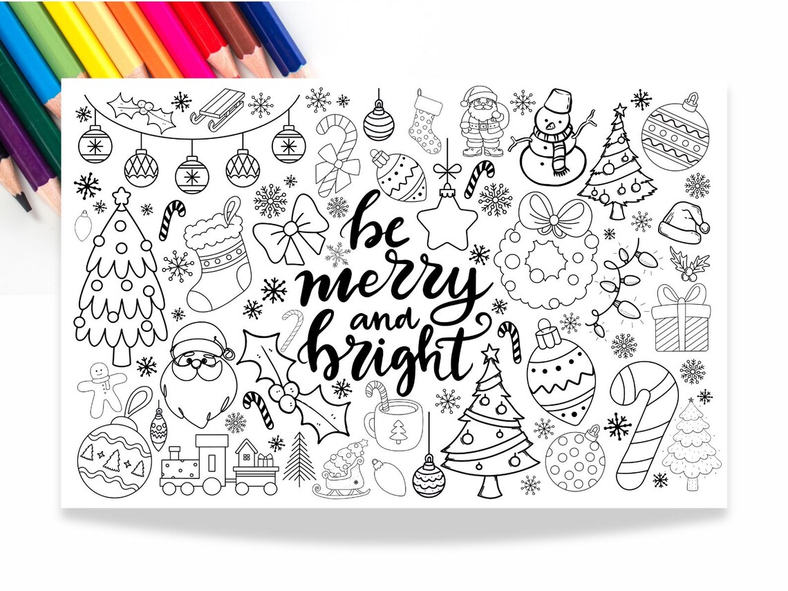 Festive Christmas Coloring Placemat for Kids - Instant Download ...