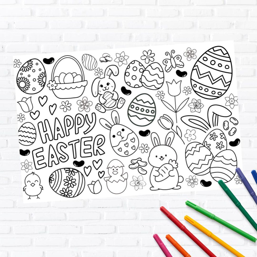 Whimsical Easter Coloring Table Placemat for Kids - Instant Download ...