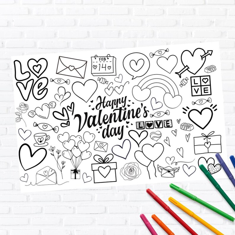 Instant Download Valentine's Day Drawing Place Mat - Fun Table Activity ...