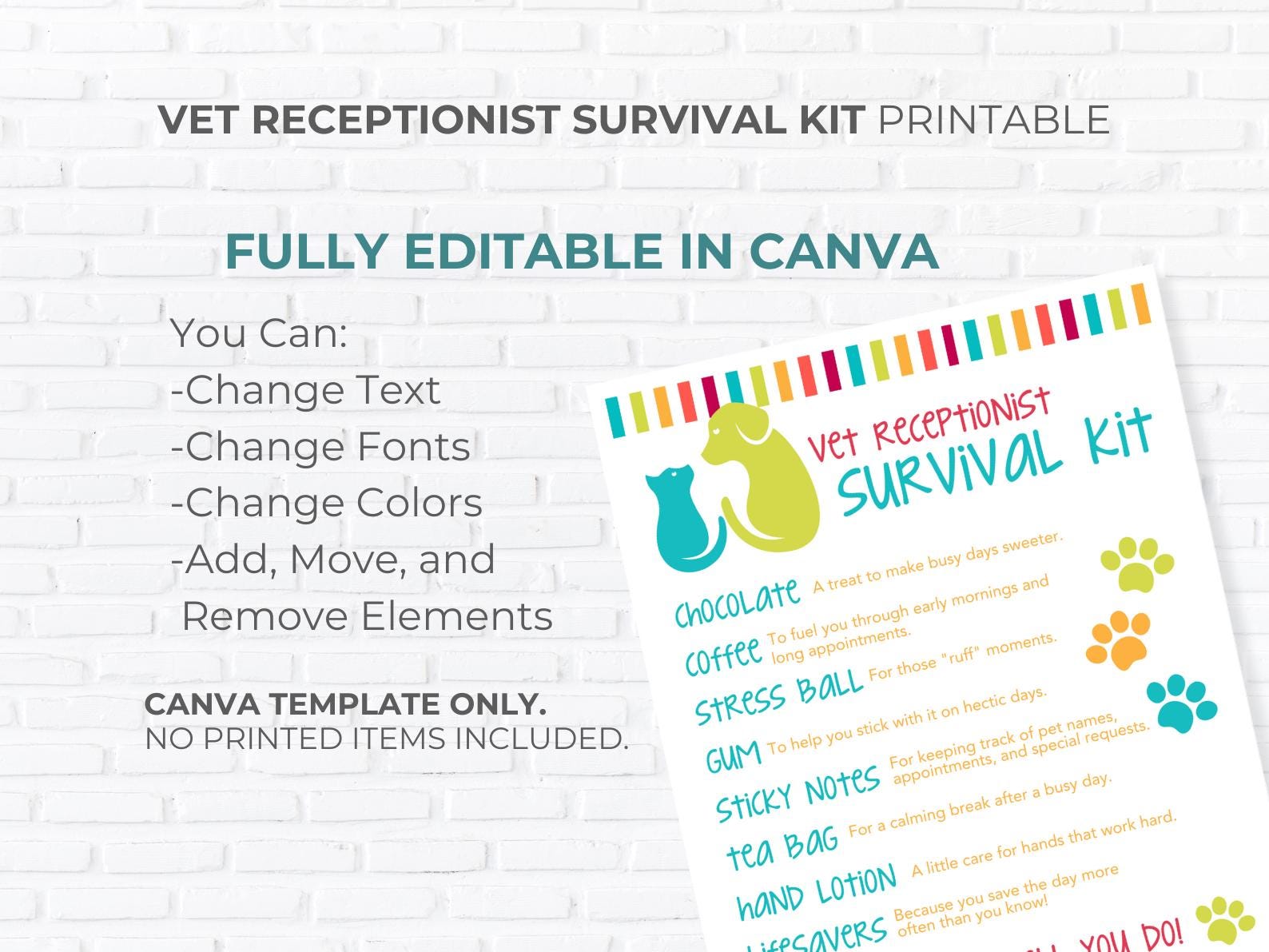 Veterinary Office Receptionist Survival Kit Printable Download, 8.5x11 ...