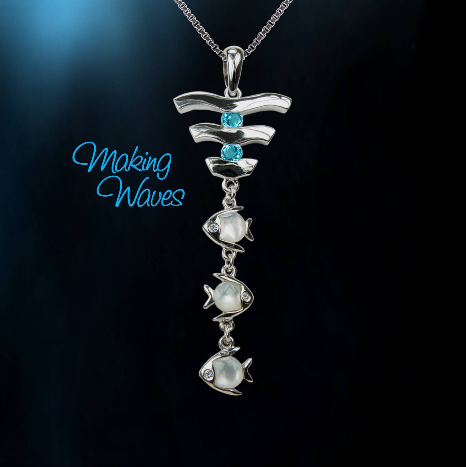 Unique Reef Fish Pendant With Diamonds, Mother of Pearl, Ocean Blue ...