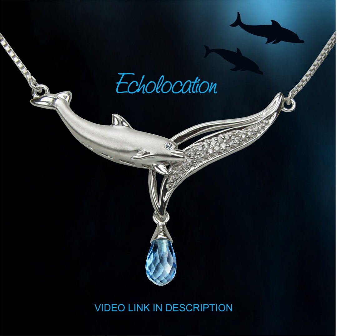 Limited Edition Dolphin Necklace With Diamonds, Ocean Blue Topaz ...