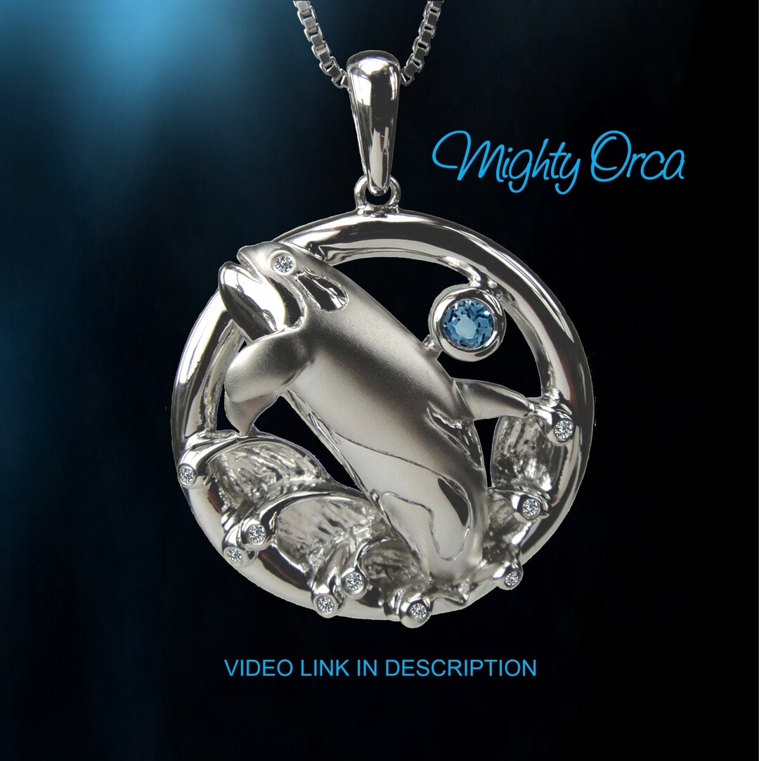 Orca Whale Necklace | Diamonds | Ocean Blue Topaz | Adjustable Chain ...