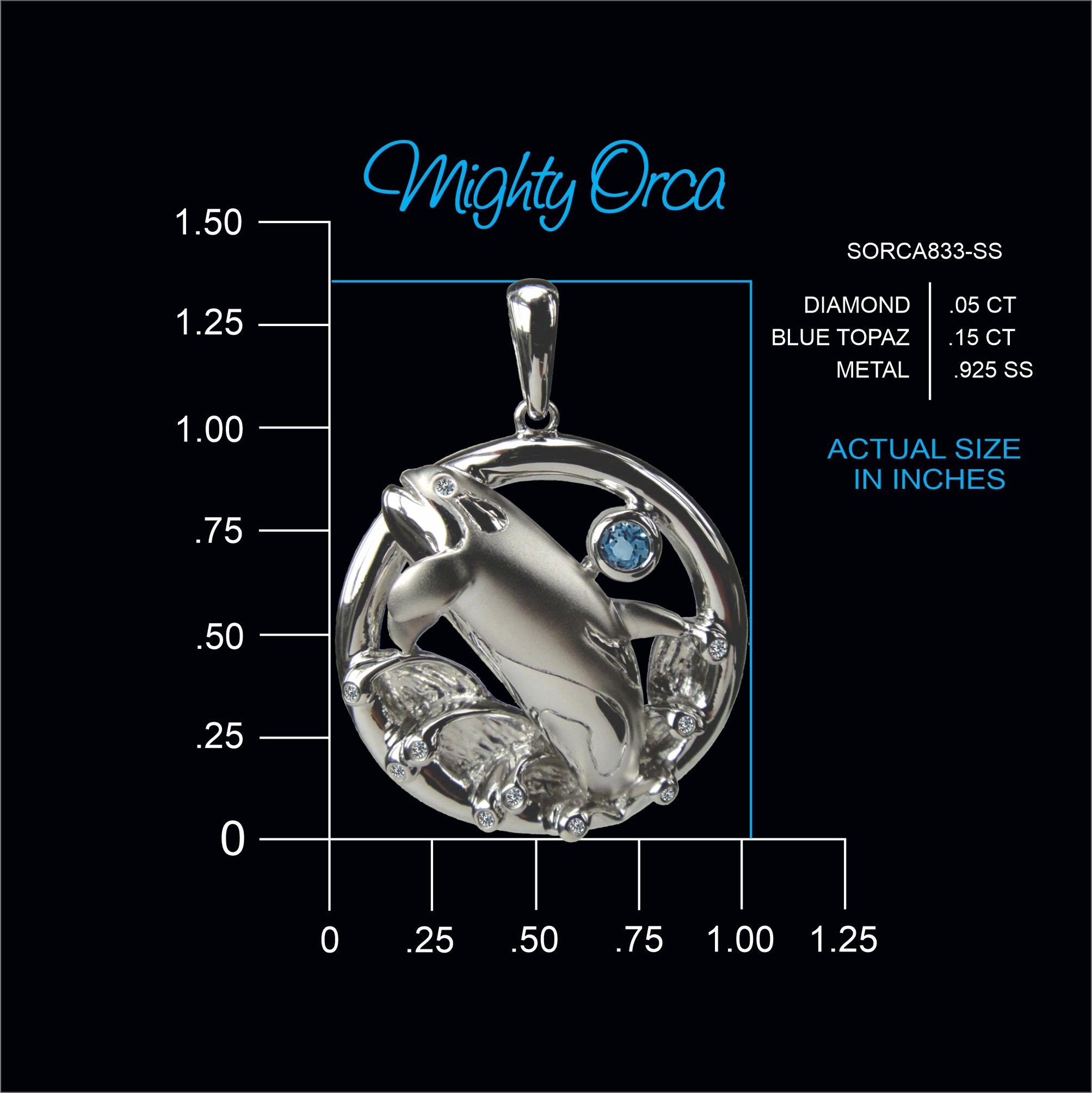 Orca Whale Necklace | Diamonds | Ocean Blue Topaz | Adjustable Chain ...