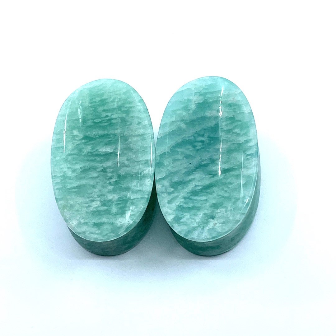 35mm Amazonite Stone Plugs Concave Oval Plugs 35-39BB - Etsy