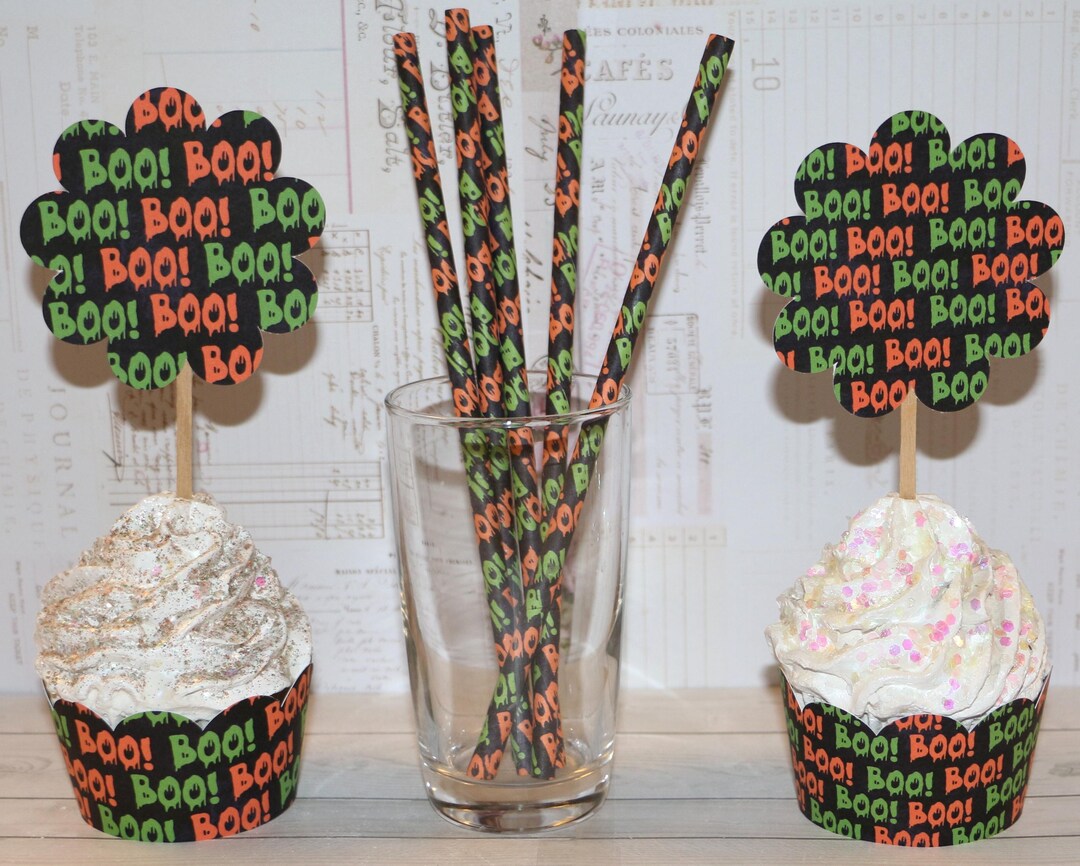 13, Bakers Dozen, Halloween, BOO, Cupcake Wrappers, Picks, Matching ...