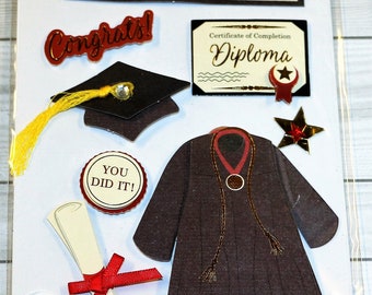 Congrats, Grad, Diploma, Cap and Gown, La Petites 3D Stickers, Acid ...