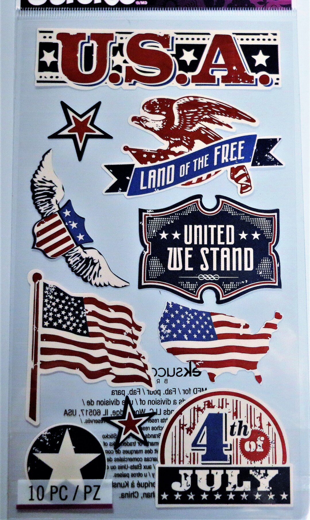 USA, FLAG, FREEDOM, Sticko Stickers, 10 Piece Set, Scrapbooking, Cards ...