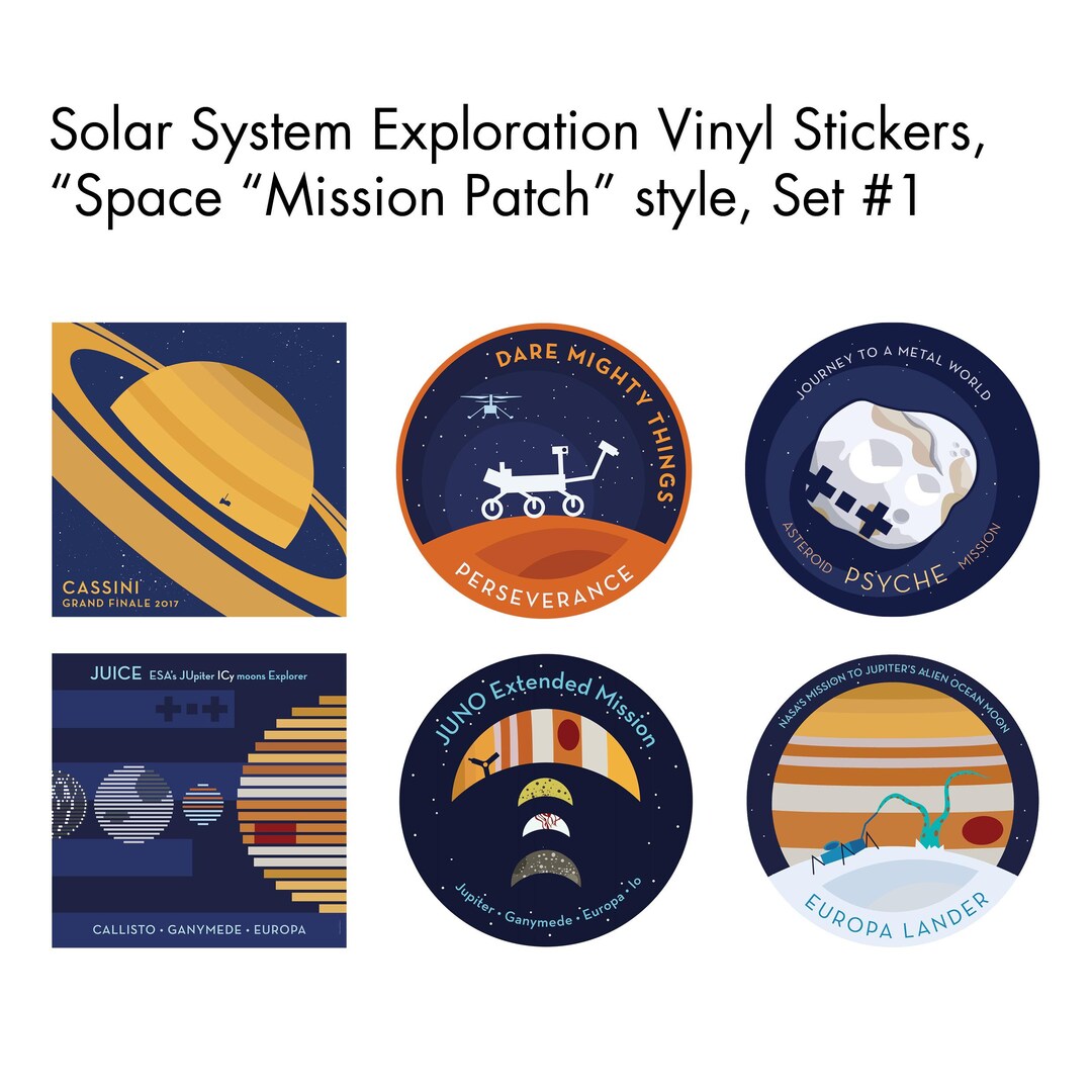 Solar System Exploration Vinyl Stickers, "space "mission Patch" Style ...